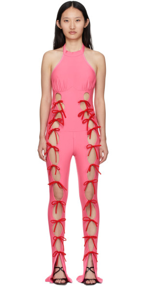 Sinead Gorey - SSENSE Exclusive Pink Digital Print Neck Tie Catsuit