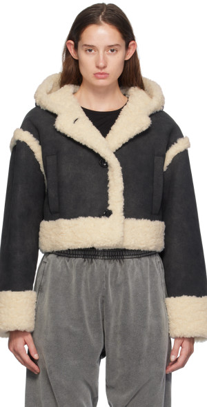 Stand Studio - Black & Off-White London Faux-Shearling Jacket