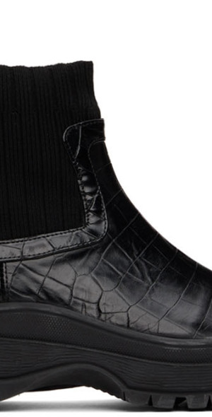 Staud - Black Croc-Embossed Bow Boots