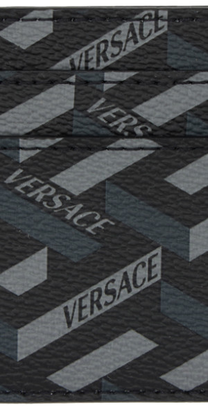 Versace - Black & Gray La Greca Card Holder