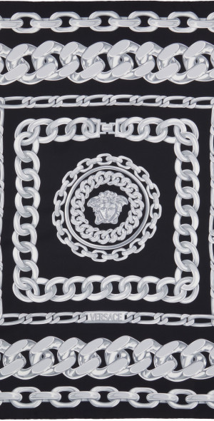 Versace - Black & Gray Medusa Chains Large Silk Scarf