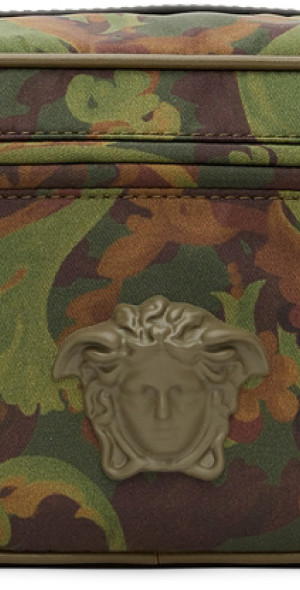 Versace - Green & Brown Baroccoflage Wash Bag