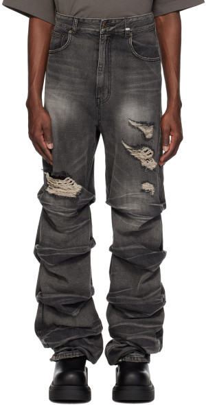 We11done - Black Wrinkled Straight Jeans