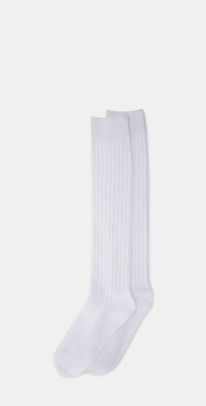 STEVEMADDEN - RIBBED KNEE HIGH SOCKS WHITE