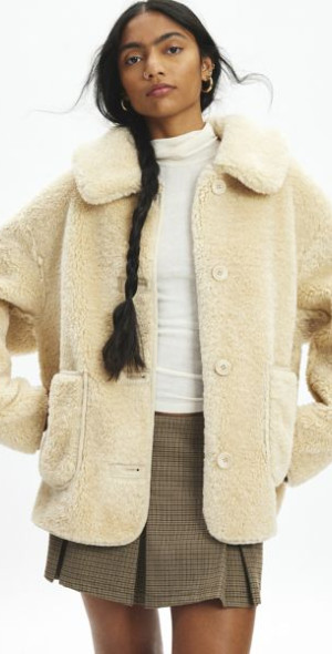 Kimchi Blue - Kiki Faux Shearling Chore Jacket in Cream, Women's at ...