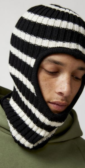 Urban Outfitters - Stripe Heart Balaclava in Black/White, Men's at