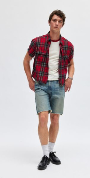 Urban Renewal - Remade Cropped Boxy Flannel Shirt in Red, Men's at ...